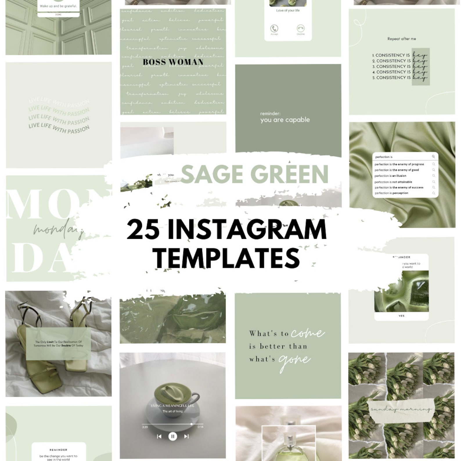 25 Instagram Post Templates Canva | Sage Green IG Templates - Canva ...