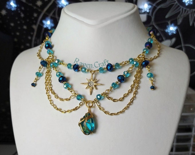 Starburst Layered Necklace, Fantasy Jewelry, Rhinestone Nort Star ...