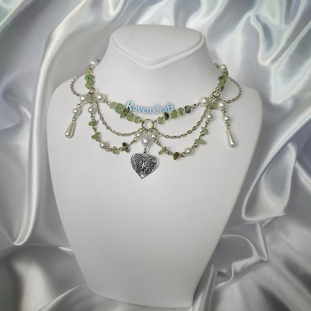 Fairycore Crystal and Pearl Necklace, Cottagecore Layered Choker ...