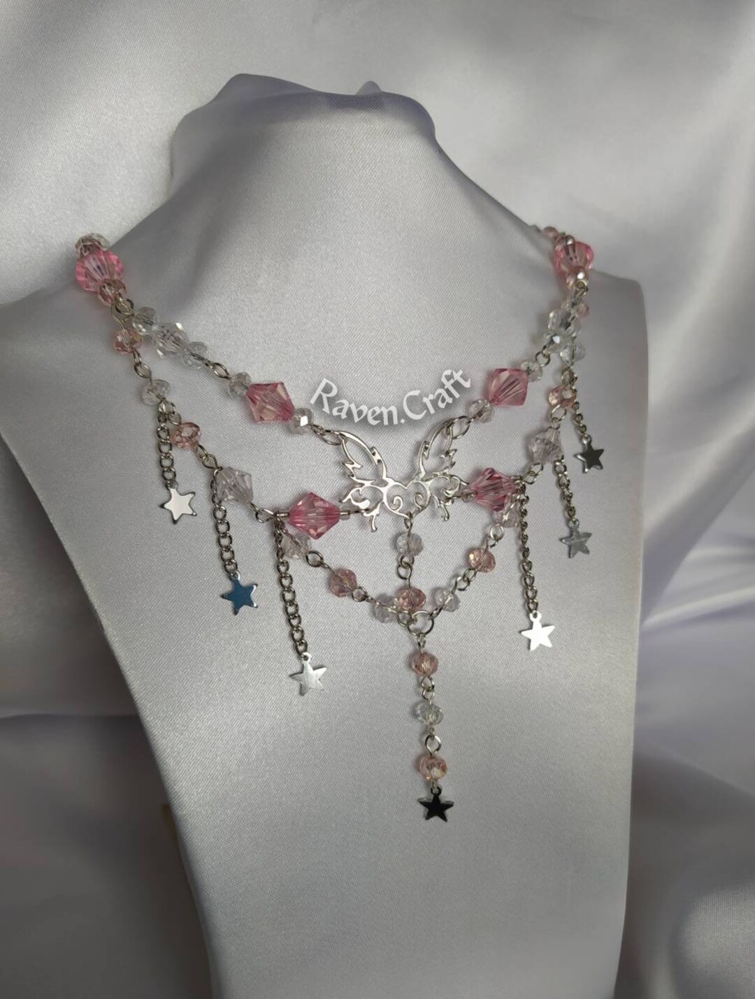 Fairycore Jewelry. Butterfly Necklace. Pink Jewelry. Layered Necklace ...