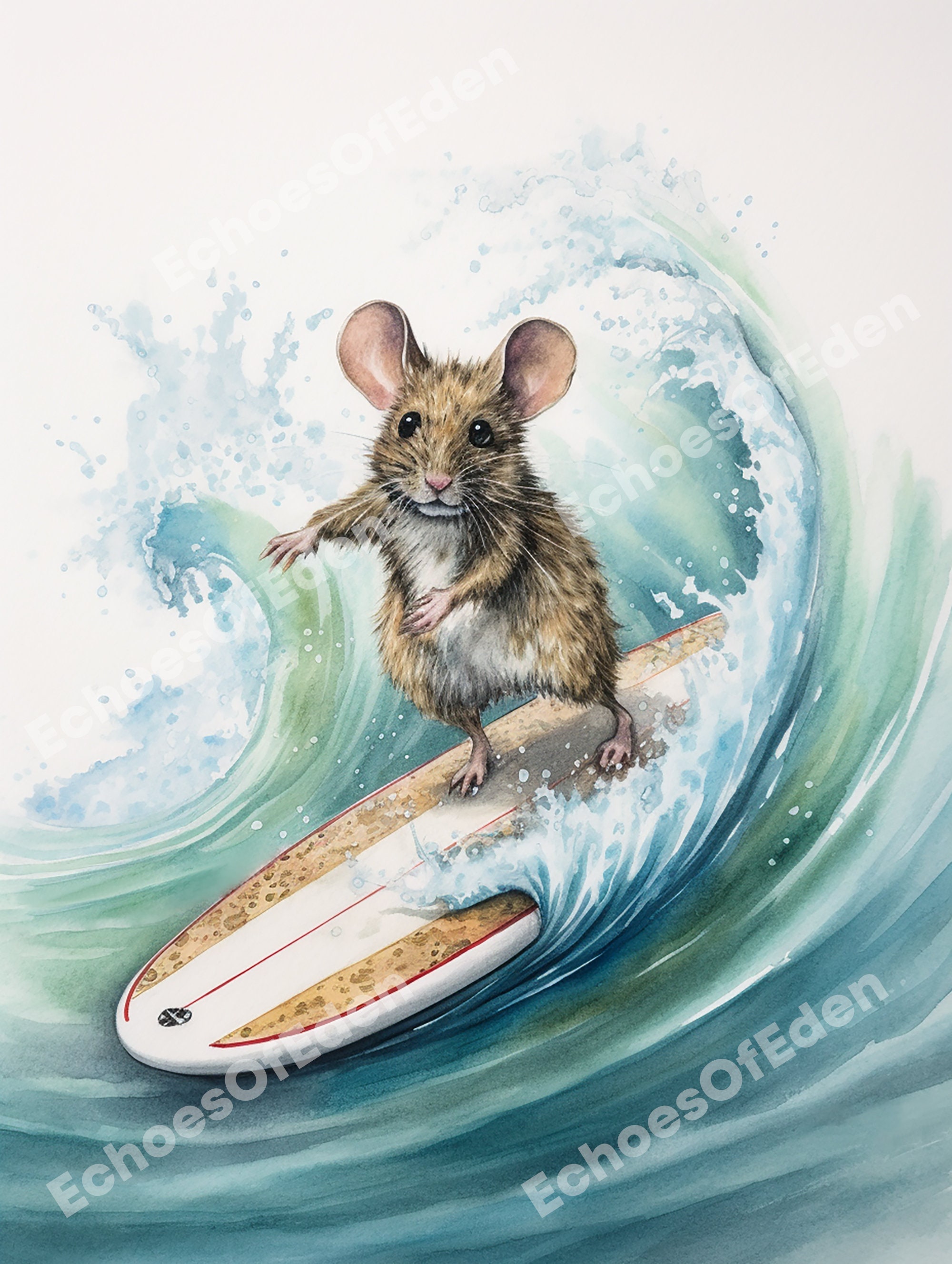 Cute Little Mouse Surfing Watercolor Illustration 7 Images Commercial ...