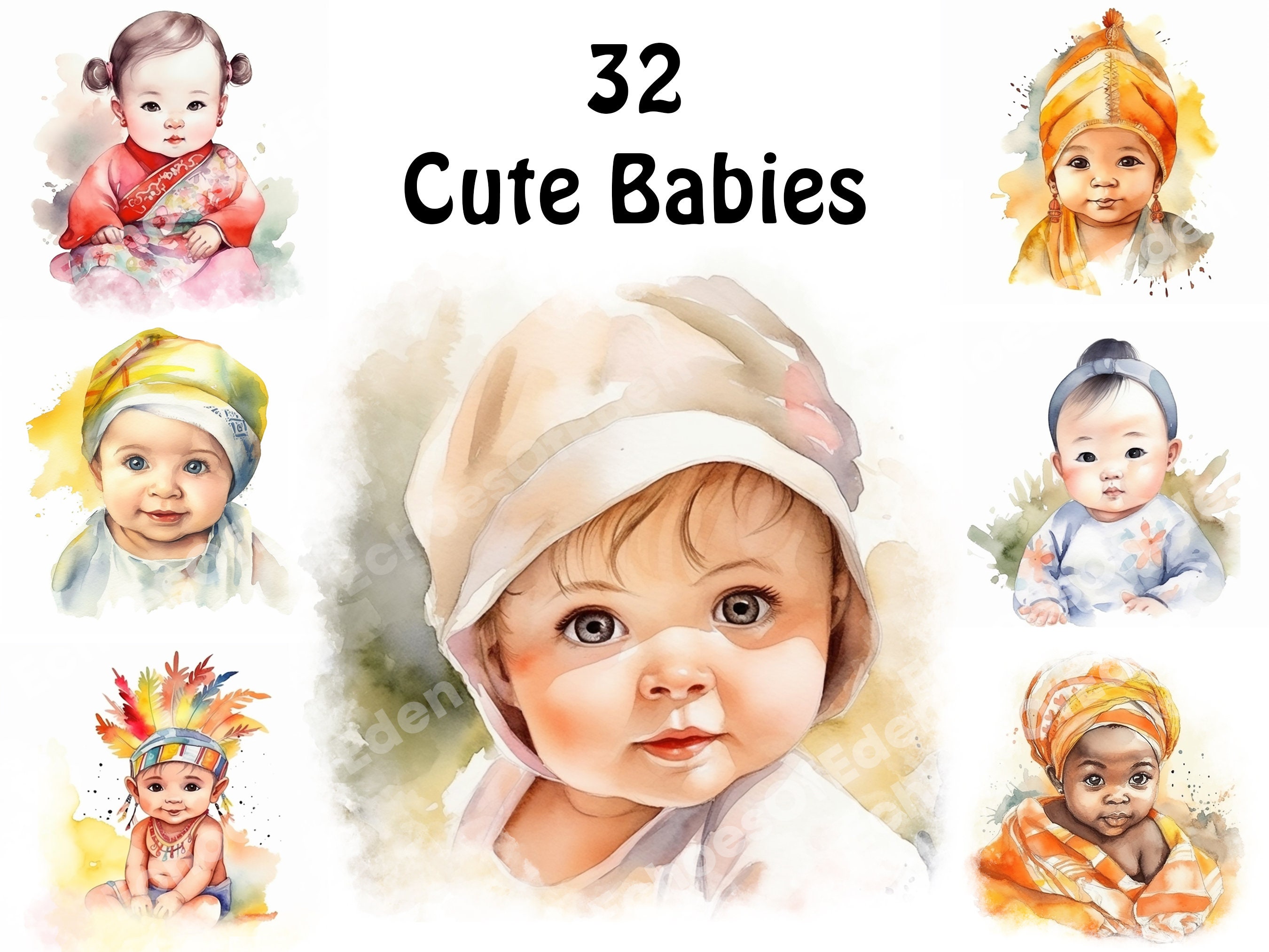 Cute Babies Watercolor Clipart Illustrations 32 Images Nursery Baby ...