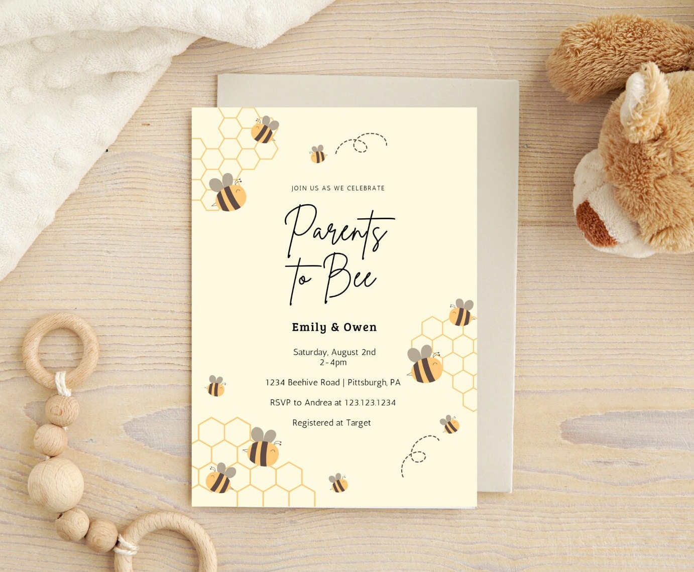 Parents to Bee Baby Shower Invitation Yellow Black Spring Summer Joint ...