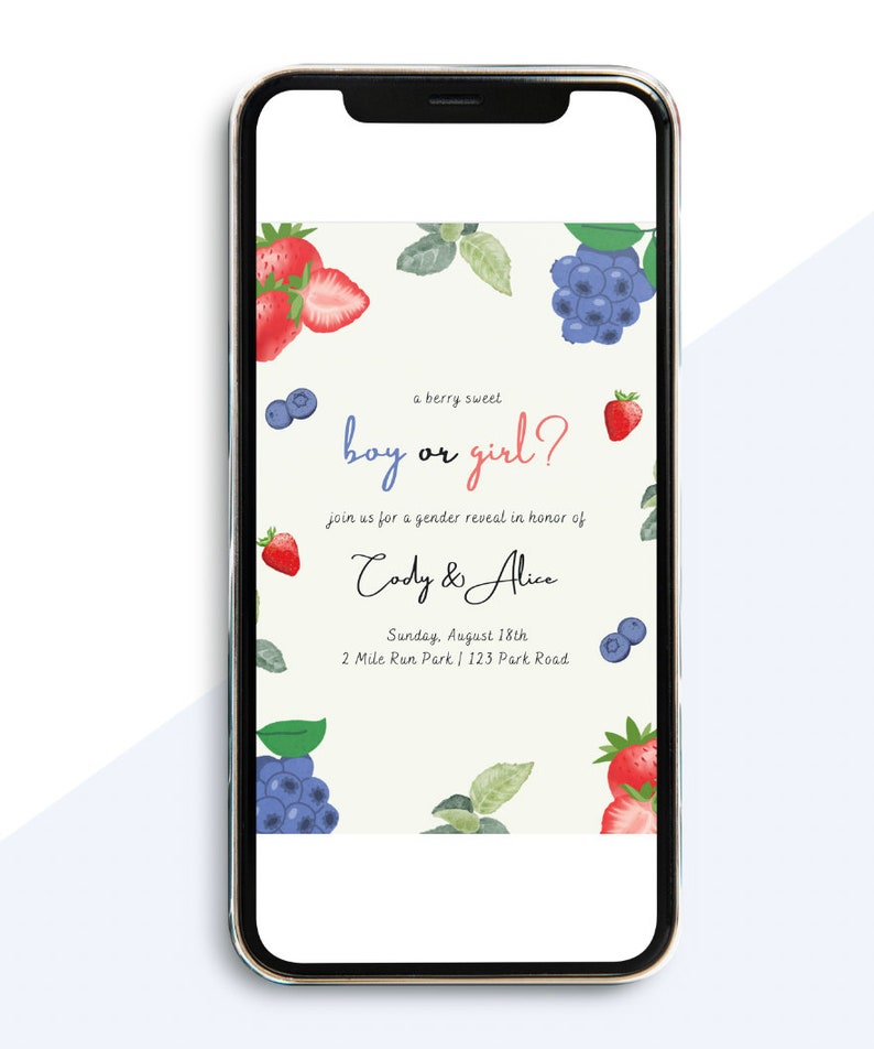 A Berry Sweet Boy or Girl Gender Reveal Invitation Digital Download ...