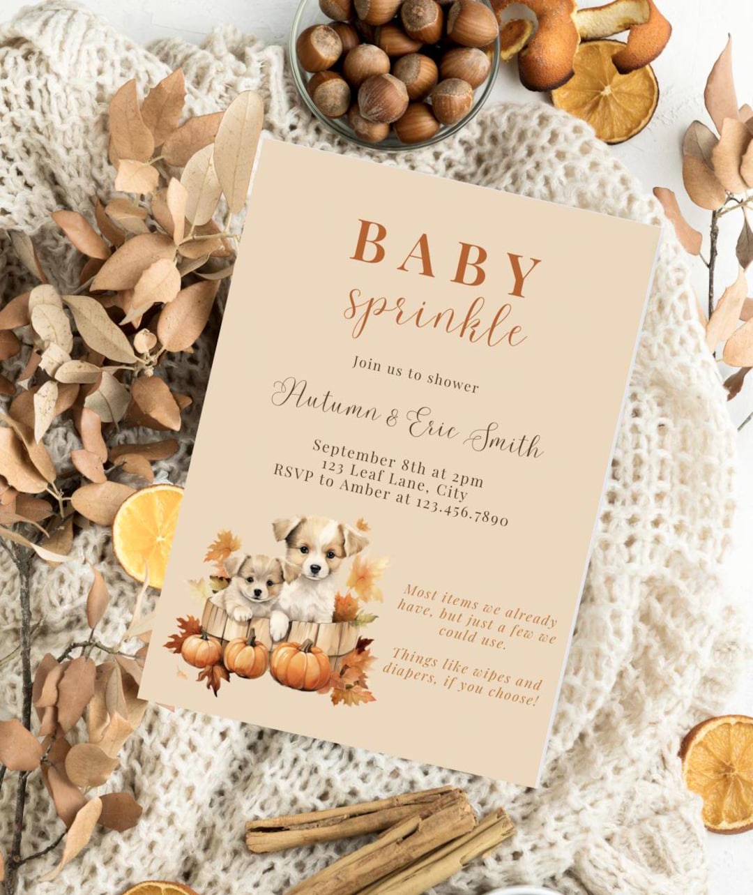 Baby Sprinkle Shower Party Invitation Digital Download Fall Theme ...