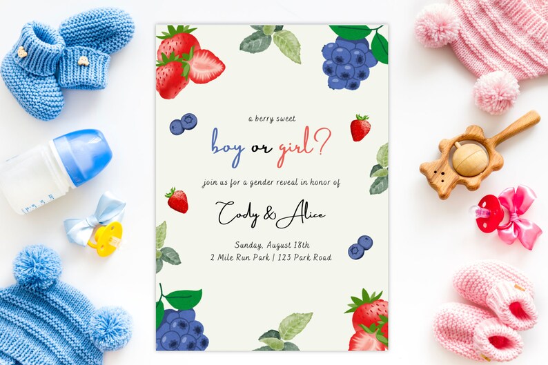 A Berry Sweet Boy or Girl Gender Reveal Invitation Digital Download ...