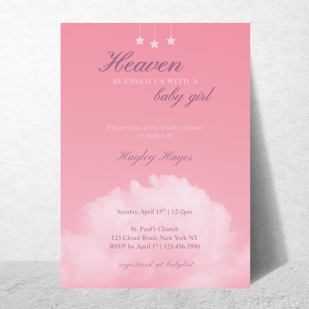 Girl Heaven Sent Religious Baby Shower Invitation Christian Holy Pink ...