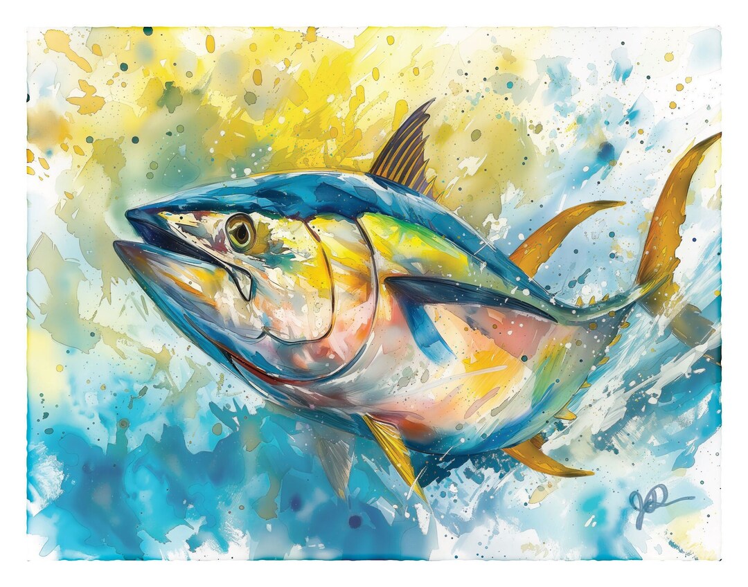 Yellowfin Tuna Art, Saltwater Offshore Fisherman Print, Angler Fine Art ...