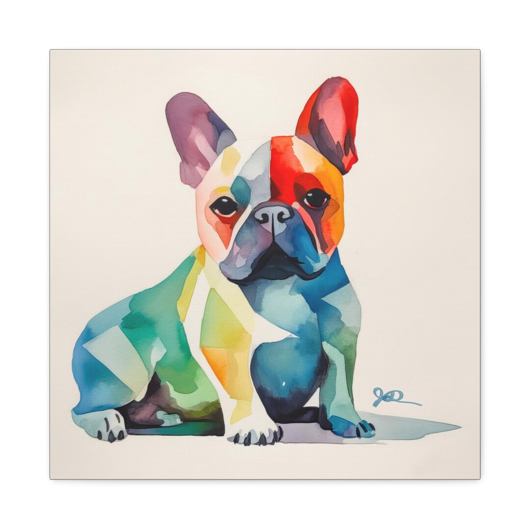 French Bulldog Art, Cute Colorful Frenchie Gallery Wrapped Canvas Print ...