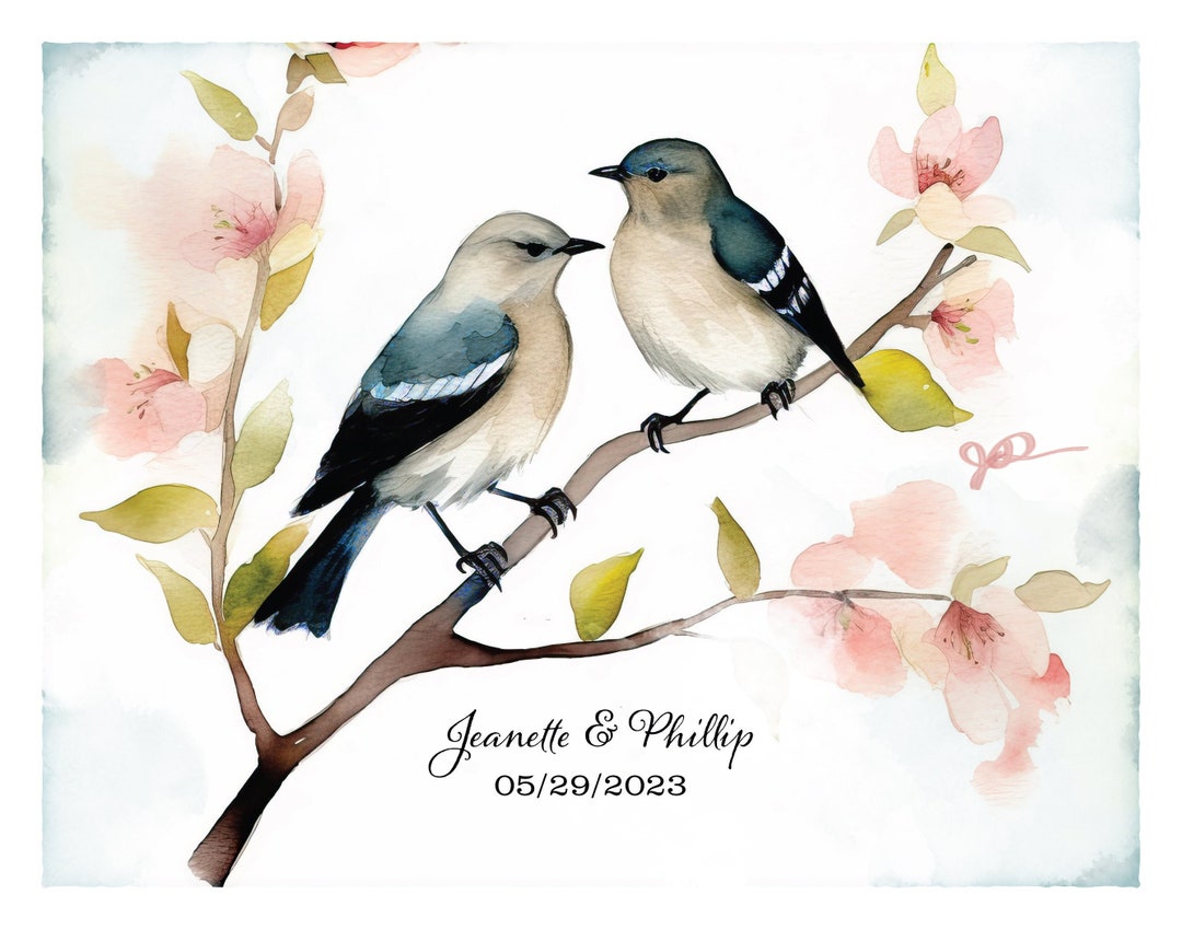 Personalized Engagement Gift, Mockingbird Watercolor Print, Magnolia ...