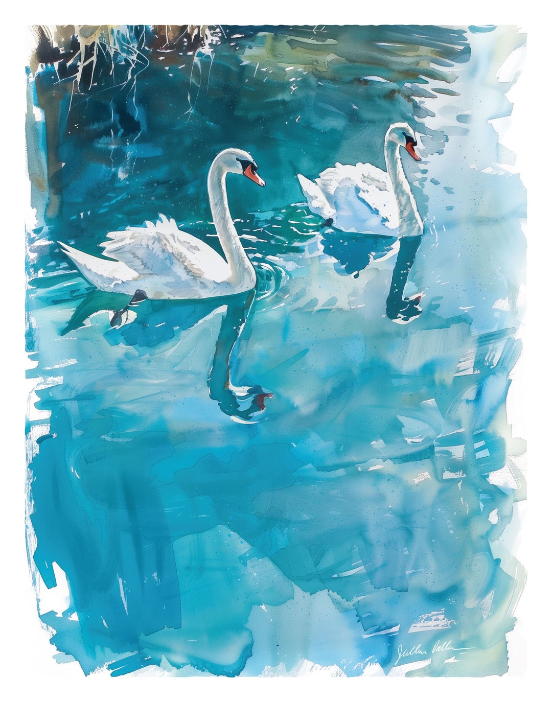 White Swan Print, Watercolor Swan Painting, Swan Art for Nursery ...
