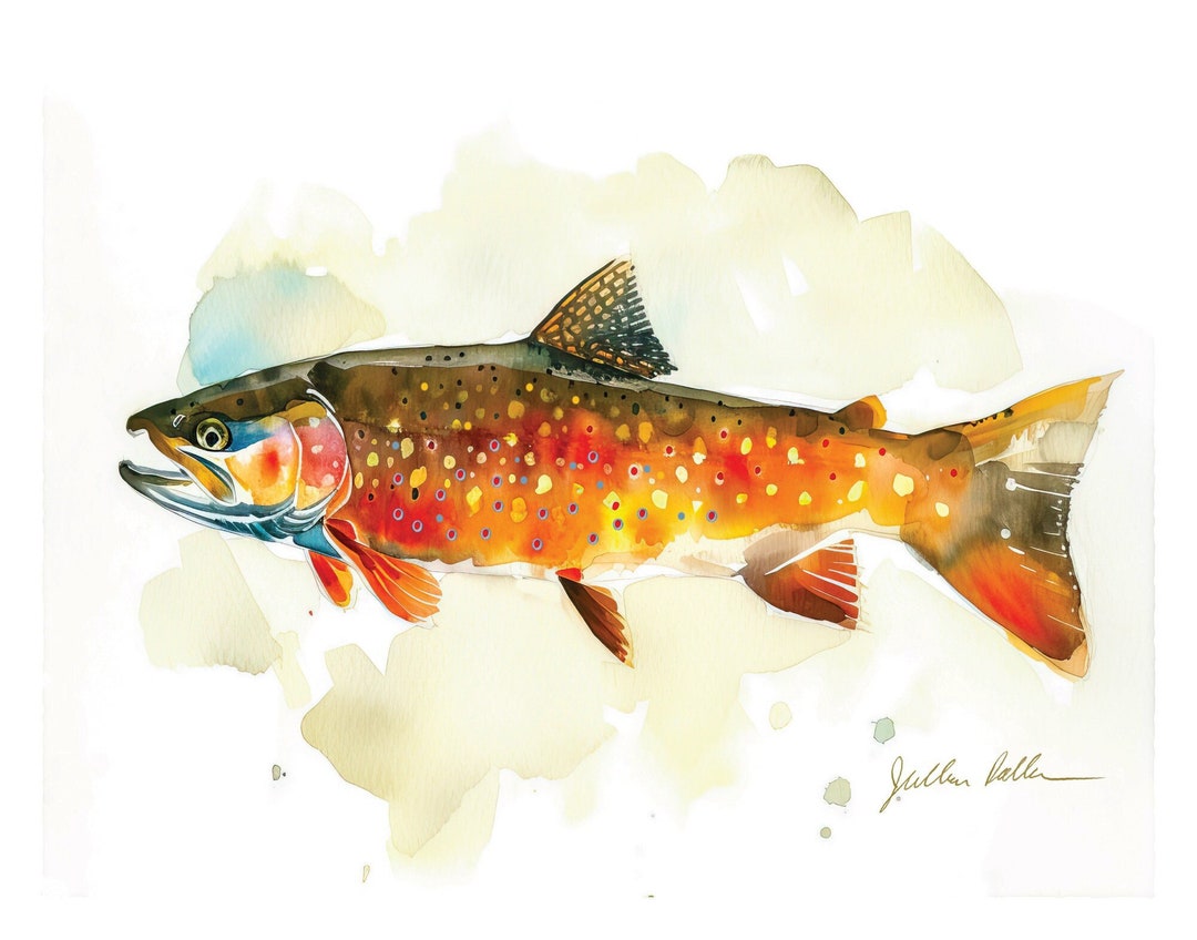 Brook Trout Art, Angler Fly Fishing Print, Minimalist Brookie Fine Art ...