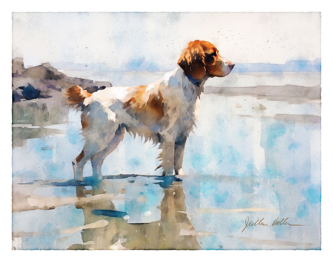 Brittany Spaniel Watercolor Print | Brittany on the Beach | Fine Art ...
