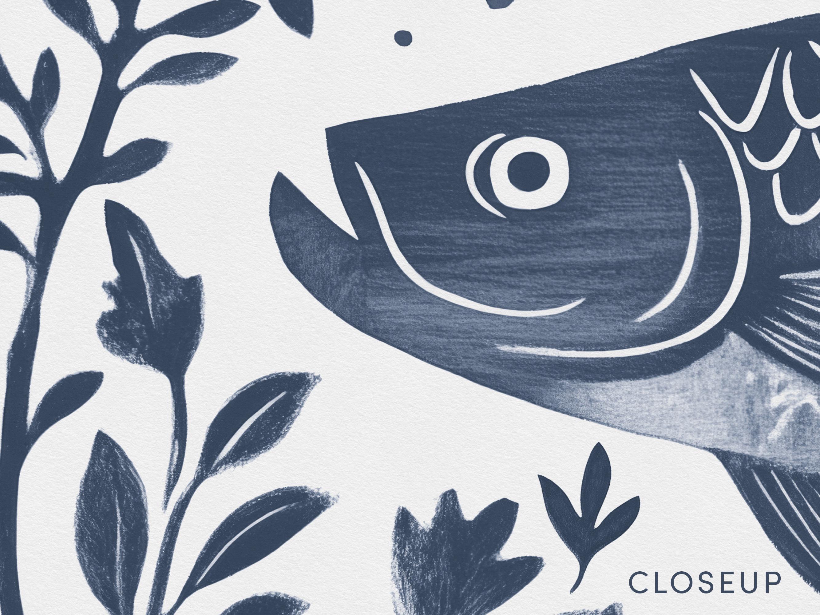 Navy Blue Fish Watercolor Print, Bass Carp Wall Art Painting, Linocut ...