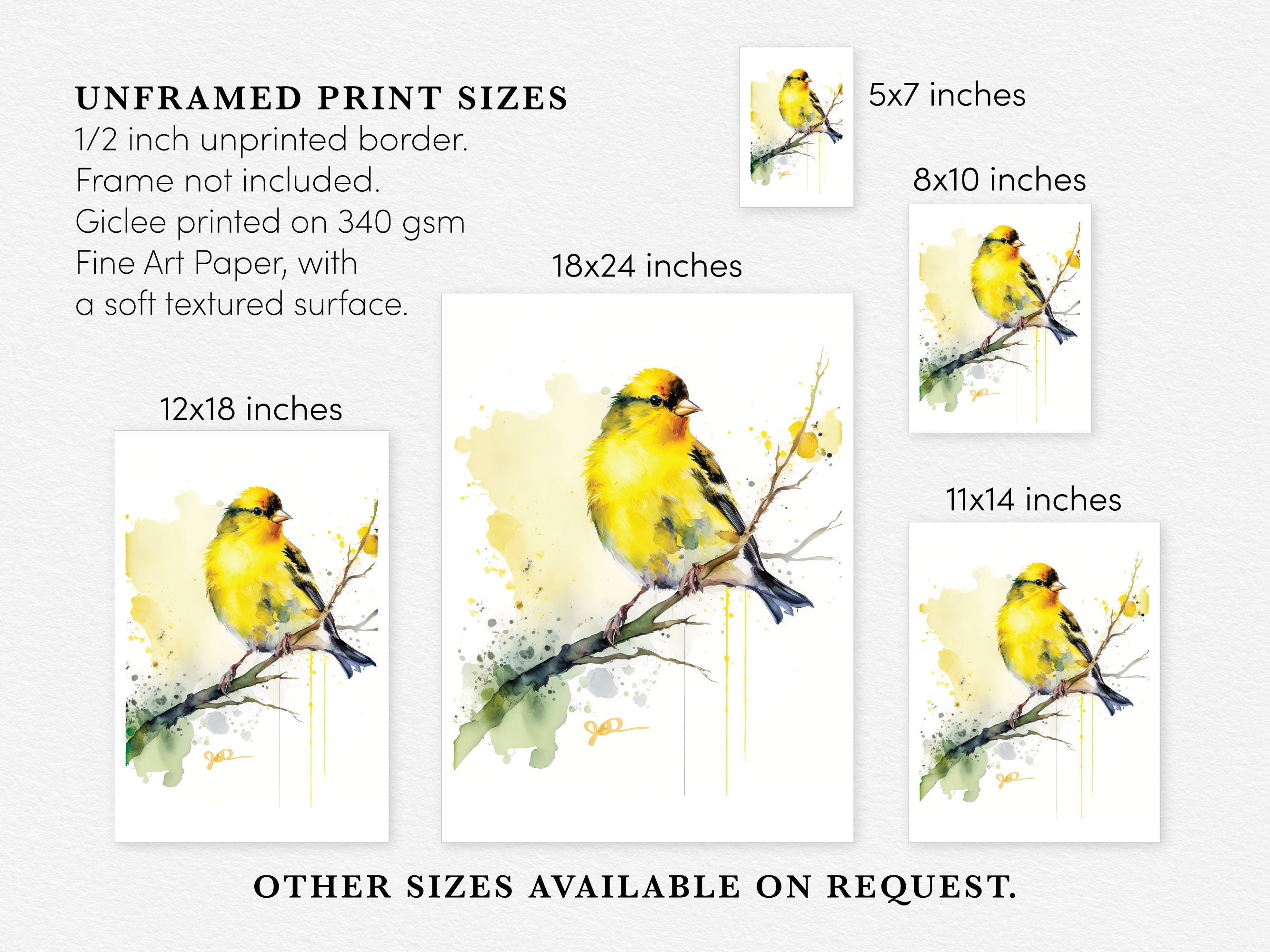 Goldfinch Watercolor Print Bird American Goldfinch Painting Giclee Gift ...