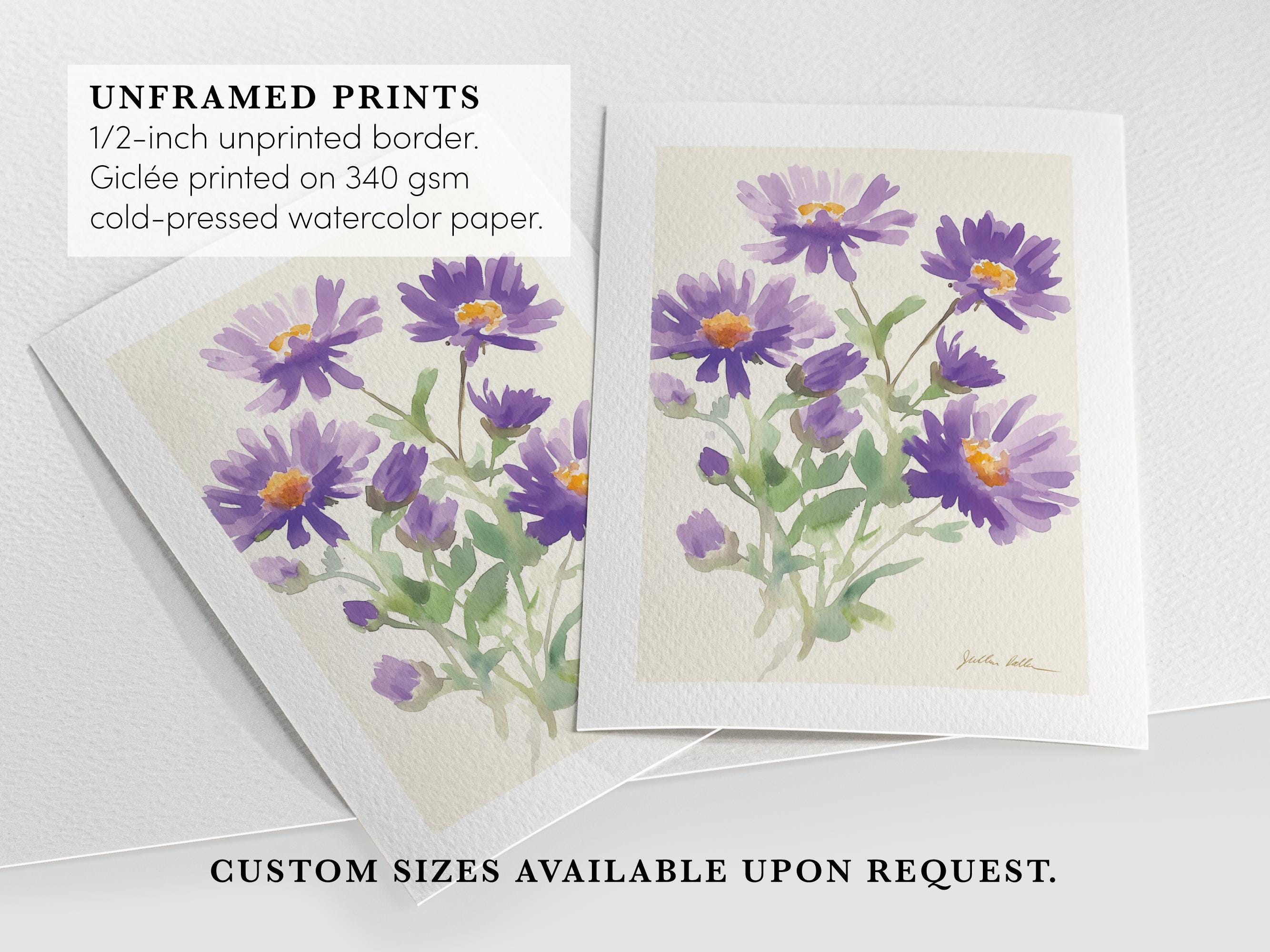Aster Flower Watercolor Wall Art, September Birth Month Flower Print ...