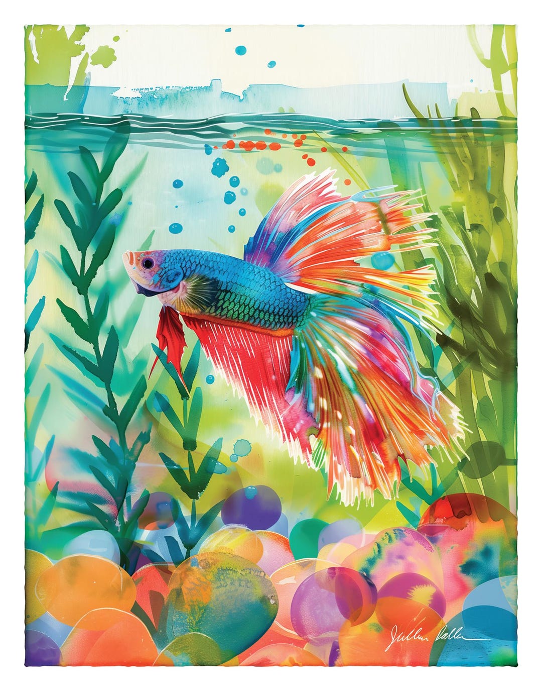 Betta Fish Print, Watercolor Betta Fish Art for Nursery, Betta Decor ...