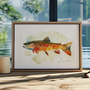 Brook Trout Art, Angler Fly Fishing Print, Minimalist Brookie Fine Art ...