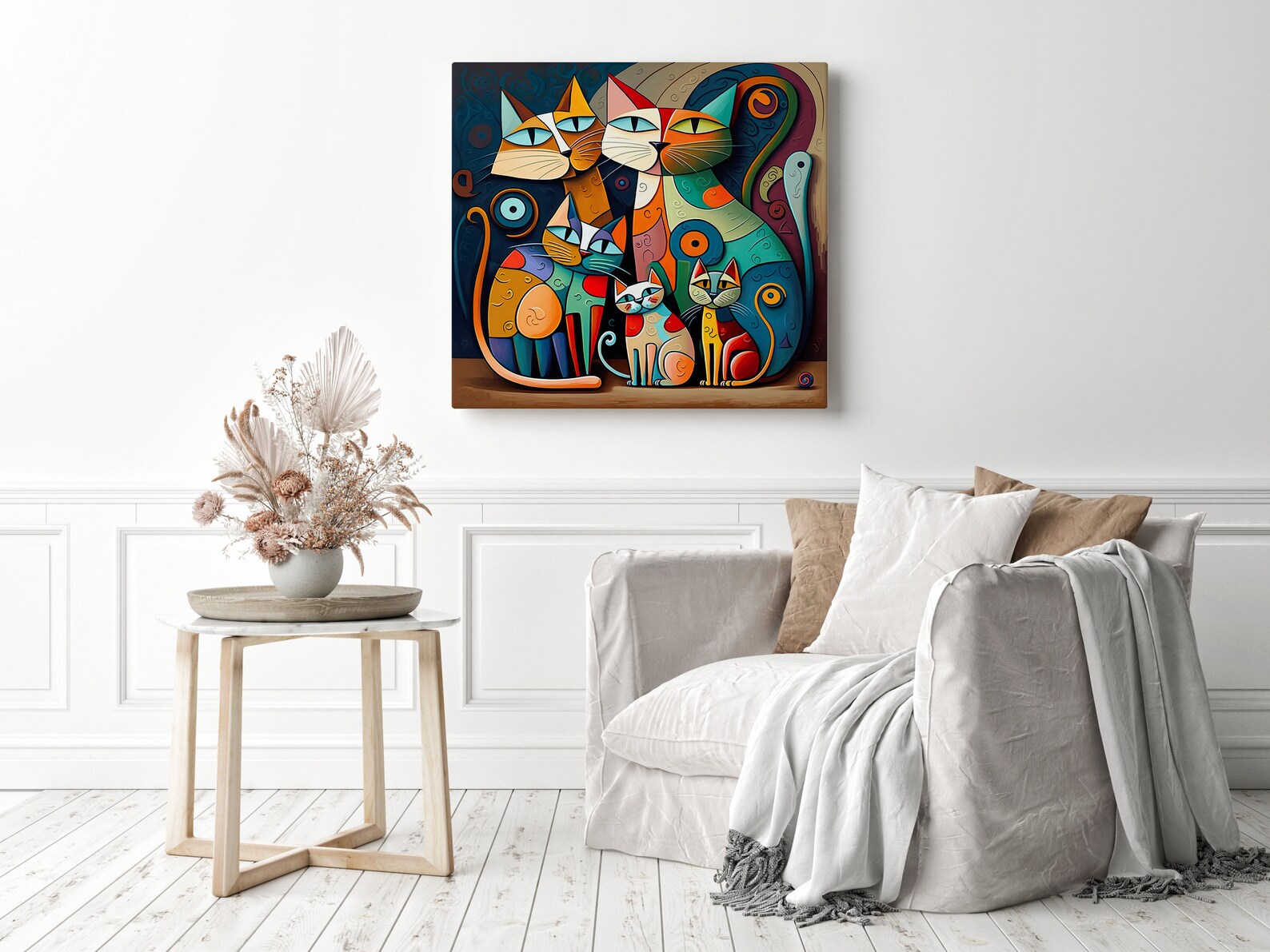 Colorful Cats Gallery Wrapped Canvas Fine Art Print Cubist - Etsy