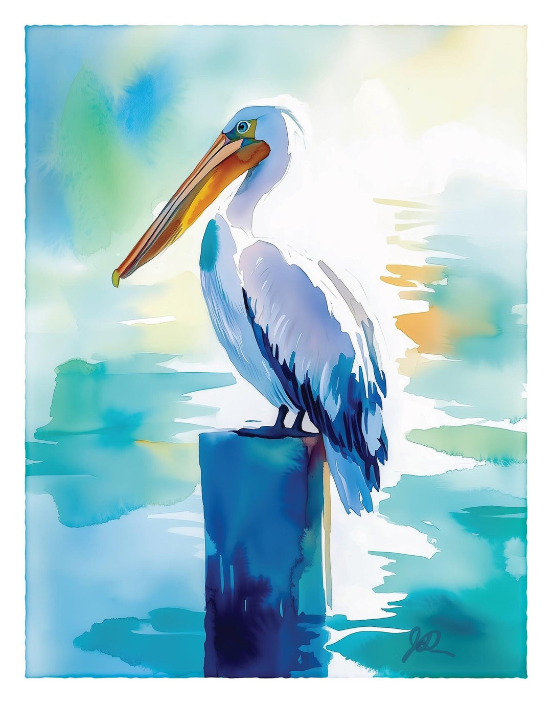 Pelican Art, White Pelican Watercolor Print, Beach House Wall Art ...