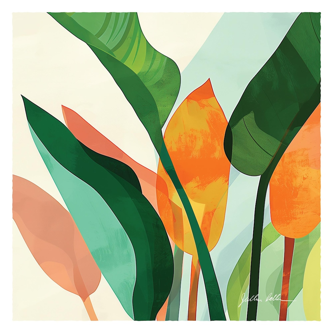 Mid-century Botanical Still Life Painting, Colorful Boho Wall Art ...