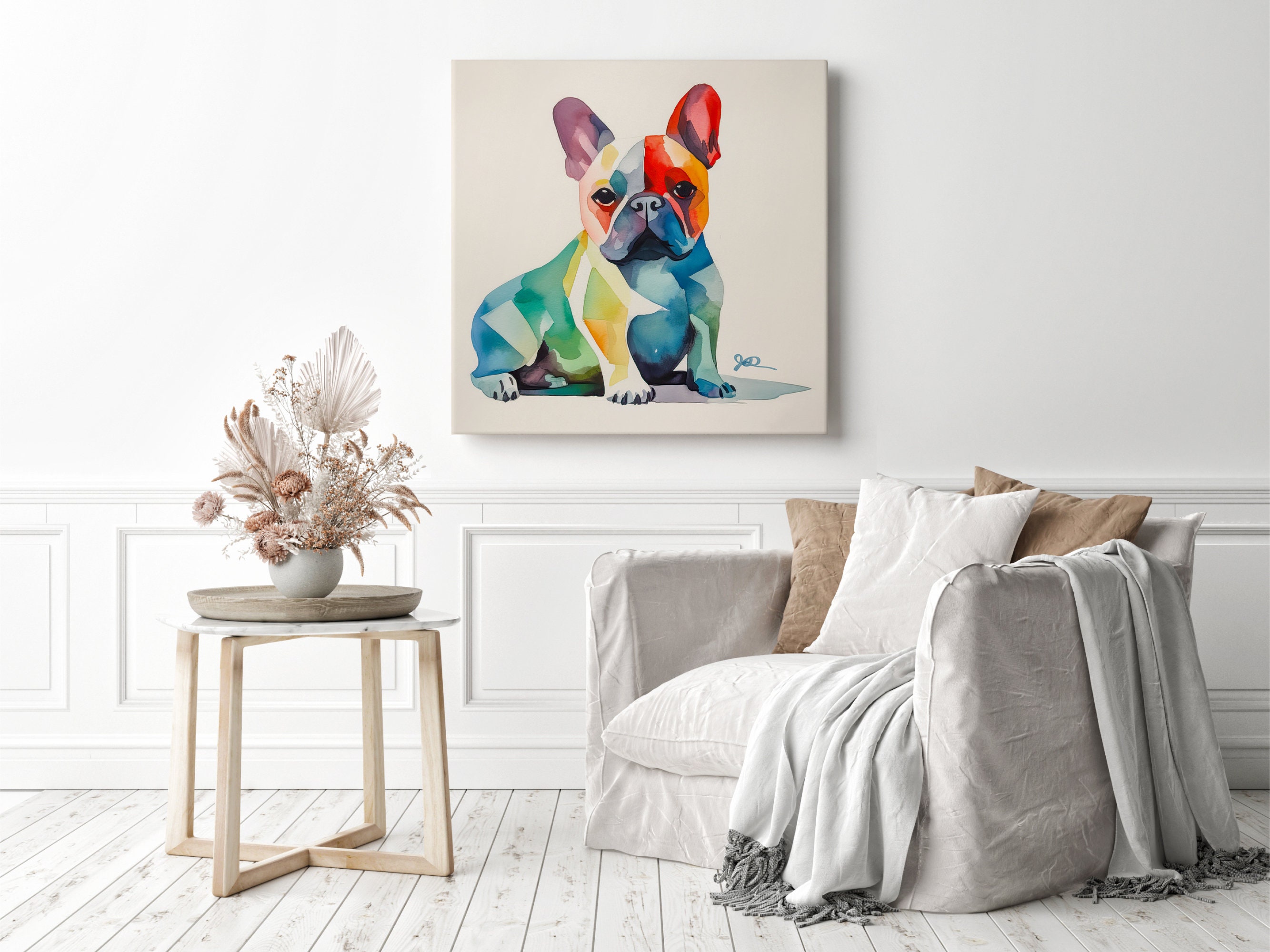 French Bulldog Art, Cute Colorful Frenchie Gallery Wrapped Canvas Print ...