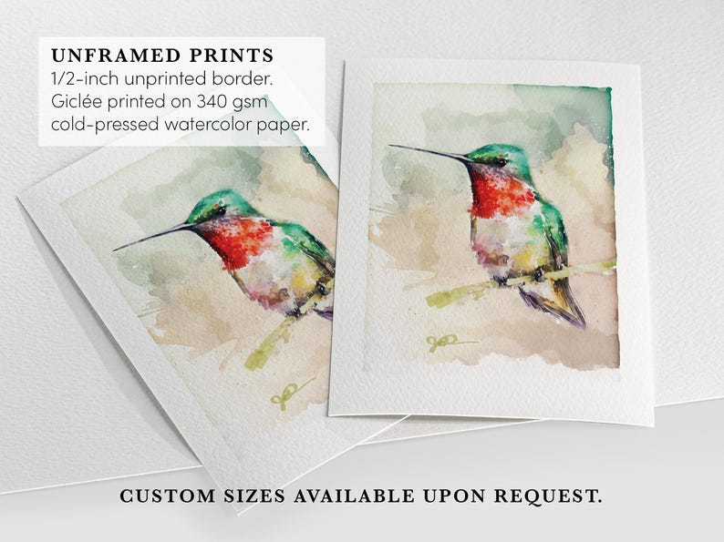 Hummingbird Watercolor Art, Ruby Throated Hummingbird Painting, Bird ...