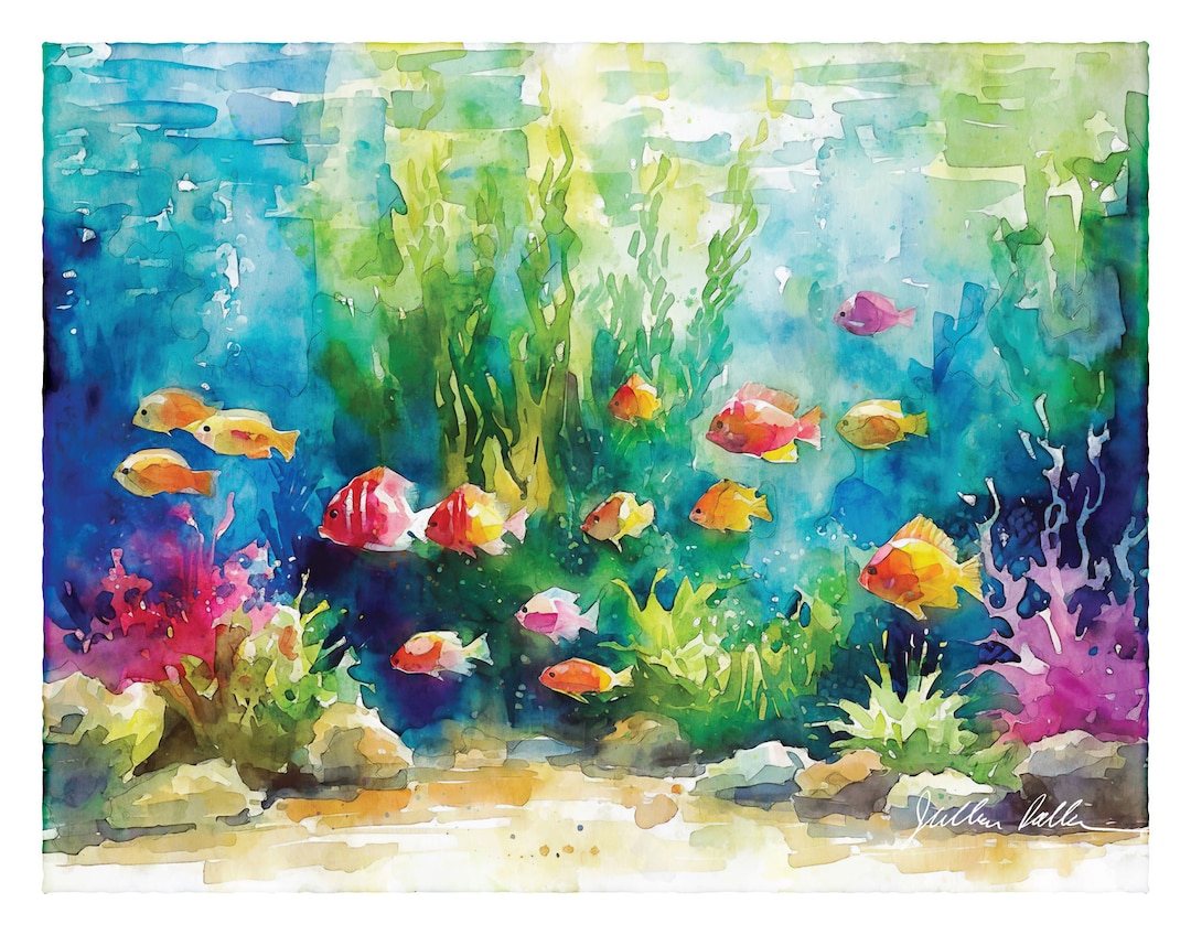 Aquarium Fish Art, Aquascape Watercolor Painting, Tropical Fish Print ...