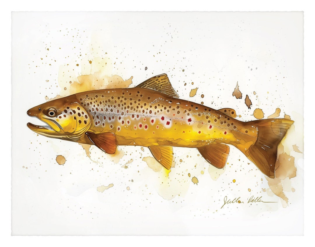 Brown Trout Art, Fly Fishing Print for Men, Giclee Fine Art Watercolor ...