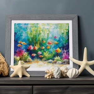 Aquarium Fish Art, Aquascape Watercolor Painting, Tropical Fish Print ...