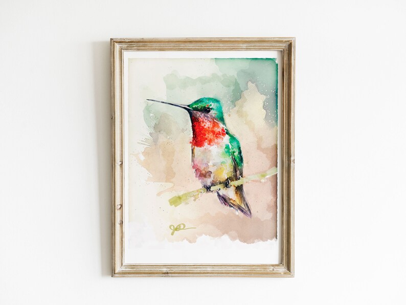 Hummingbird Watercolor Print Bird Ruby Throated Hummingbird Painting ...