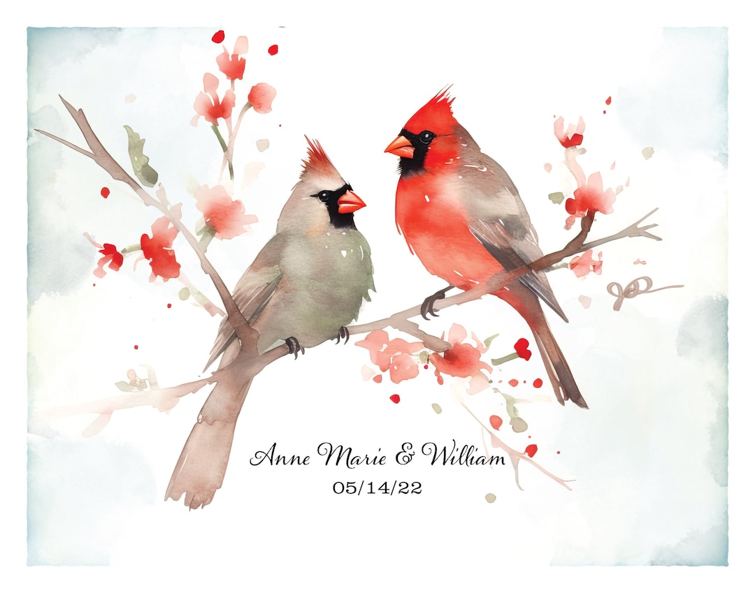 Watercolor Cardinal Wall Art Print for Living Room, 1st Anniversary ...