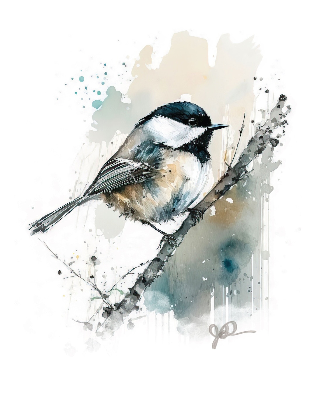 Chickadee Watercolor Print Bird Black Capped Chickadee Painting Giclee ...