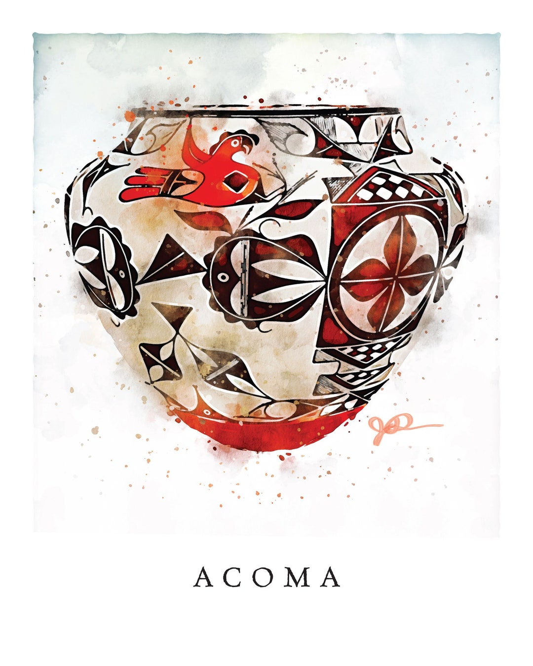 Pueblo Pottery Watercolor Print, Southwestern Painting, Acoma Wall ...