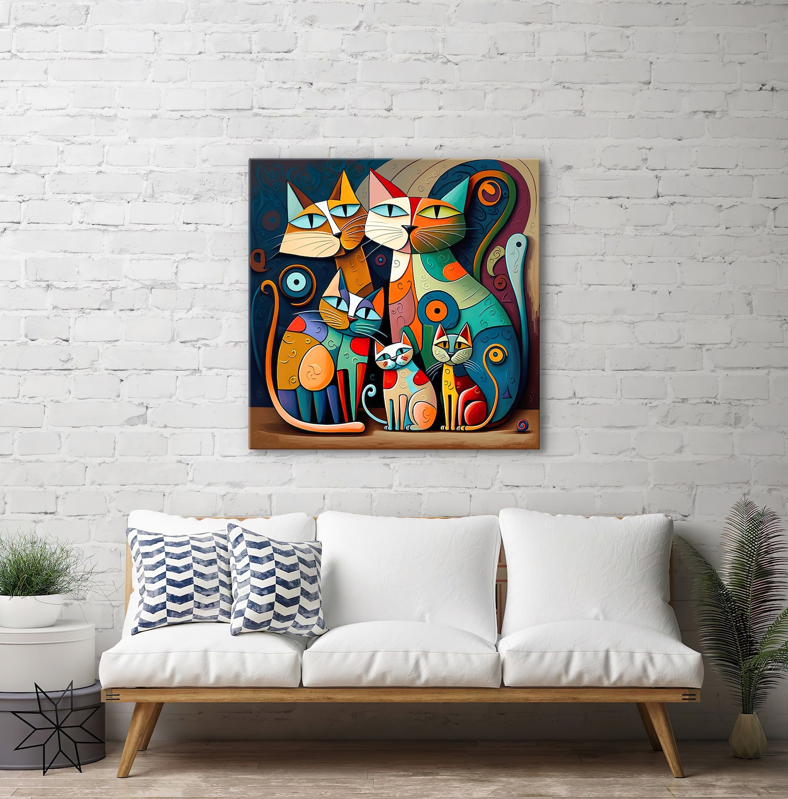 Colorful Cats Gallery Wrapped Canvas, Fine Art Print, Cubist Inspired ...