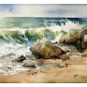 Rocky Beach Painting, Seascape Watercolor, Coastal Decor, Plein Air ...