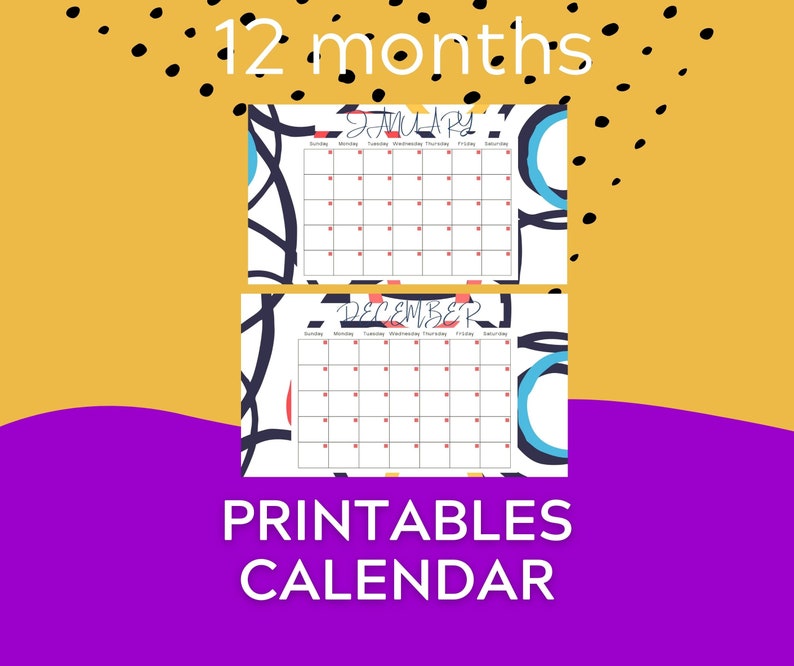 Printable Calendar, Landscape Download Pdf, Colorful Design - Digital ...