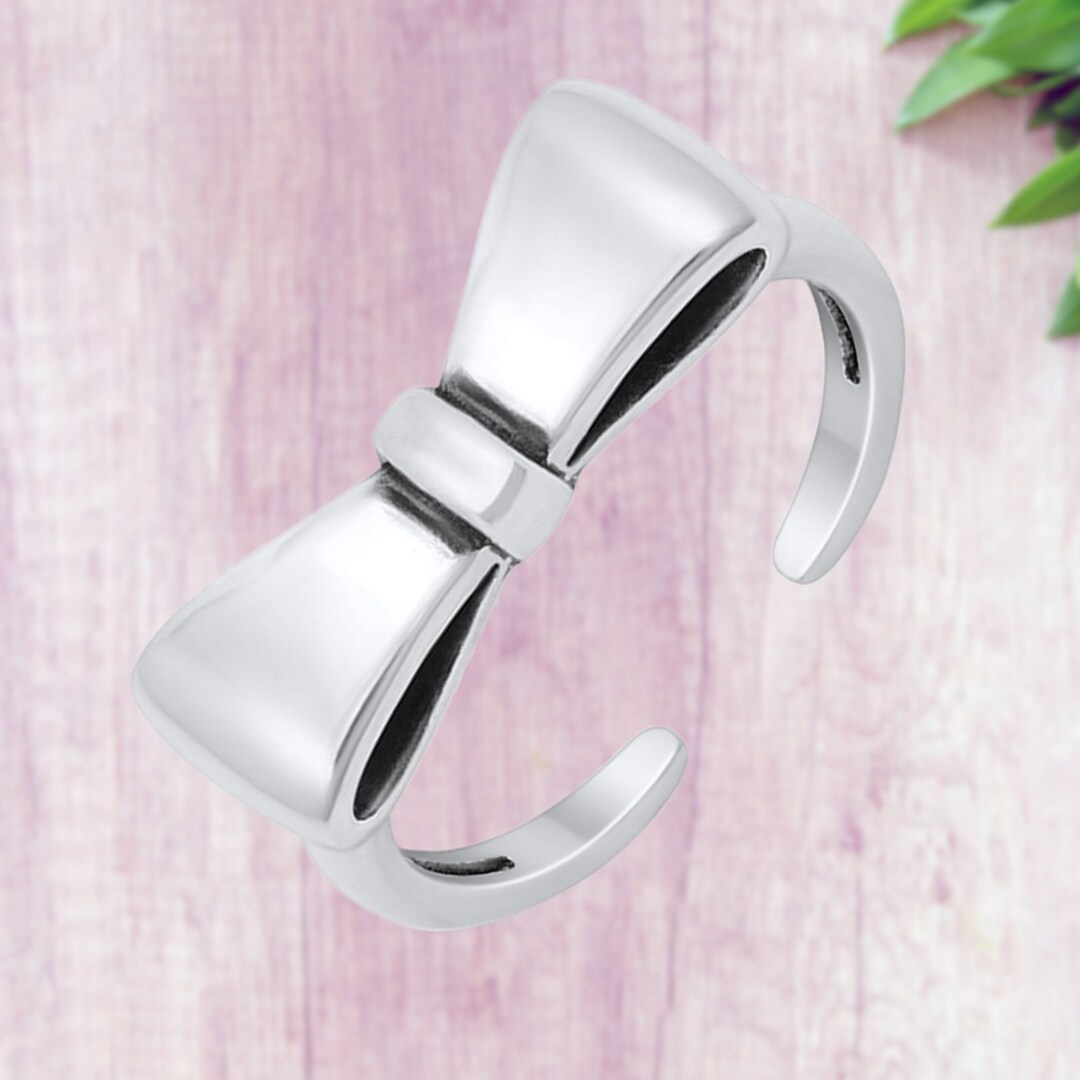 925 Sterling Silver 5mm Tiny Bow Toe Ring, Silver Ring, Midi Toe Ring, Pinky Ring, Adjustable ...