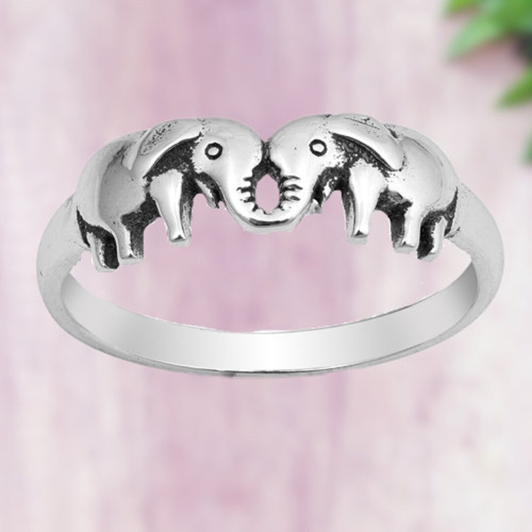 925 Sterling Silber 6mm Kleiner küssender Elefanten Ring, Viel Glück ...