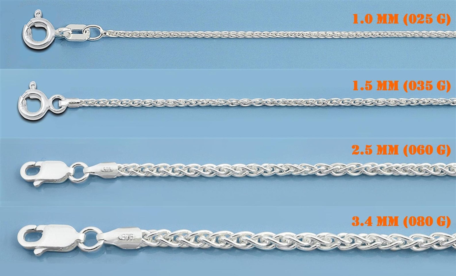 925 Sterling Silver Wheat Chain Silver Spiga Chain Sterling - Etsy