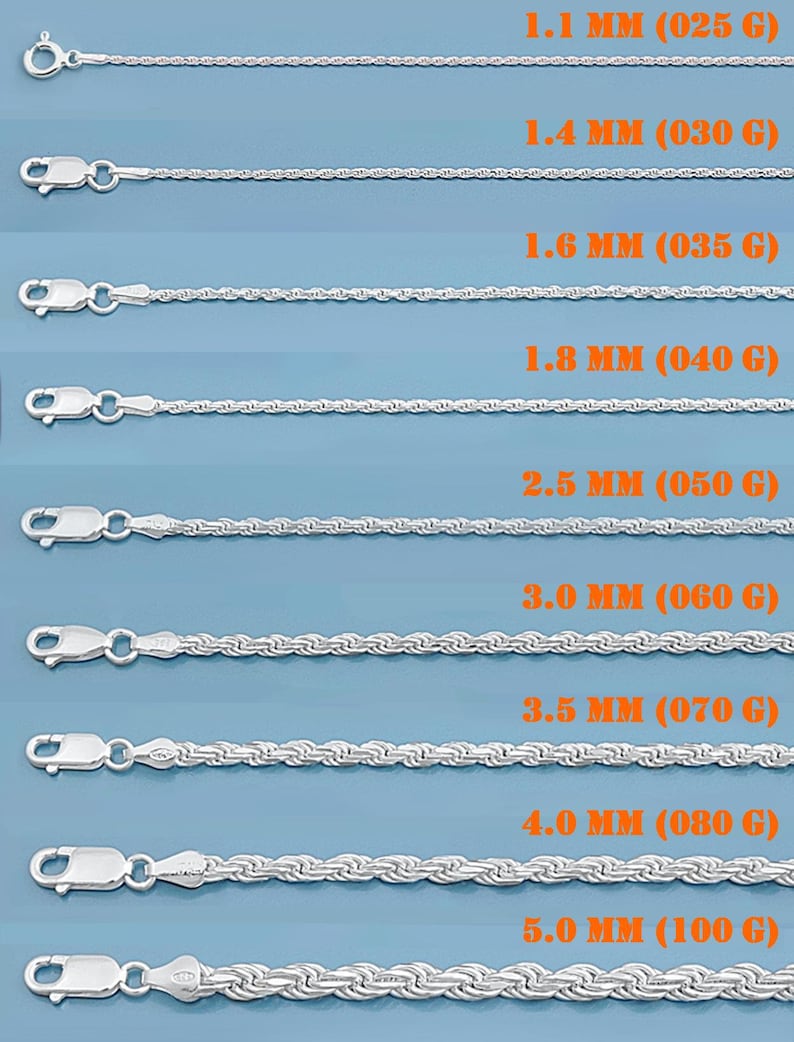 925 Sterling Silver Rope Chain Silver Lobster Clasp Chain - Etsy