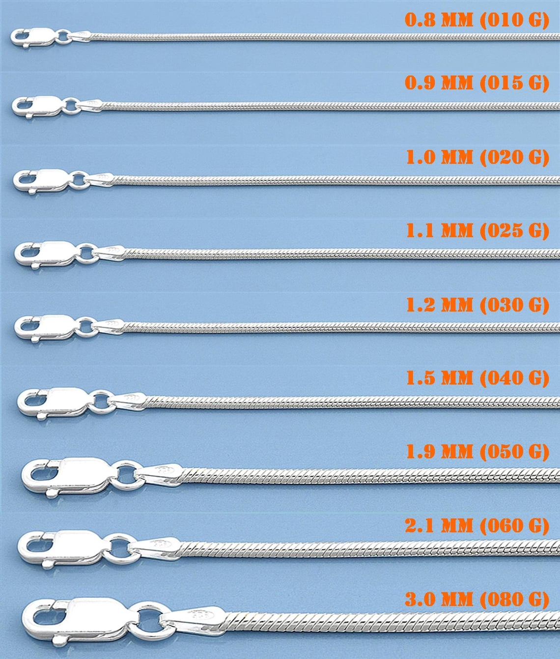 925 Sterling Silver Round Snake Chain Silver Snake Chain - Etsy