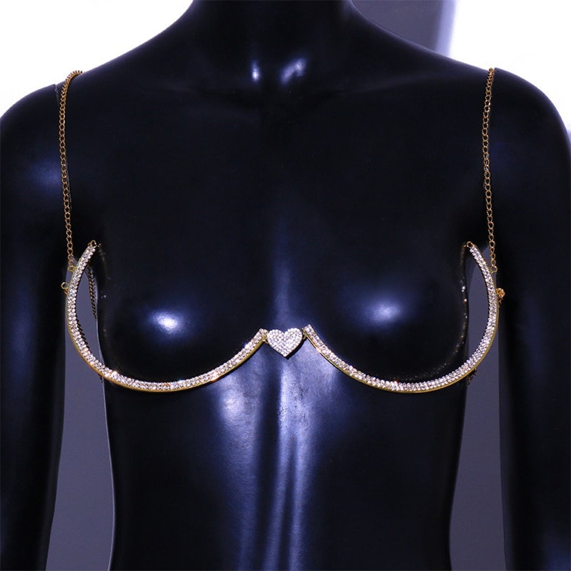 Heart Rhinestone Chest Bracket Body Jewelry Bra Chain For Etsy