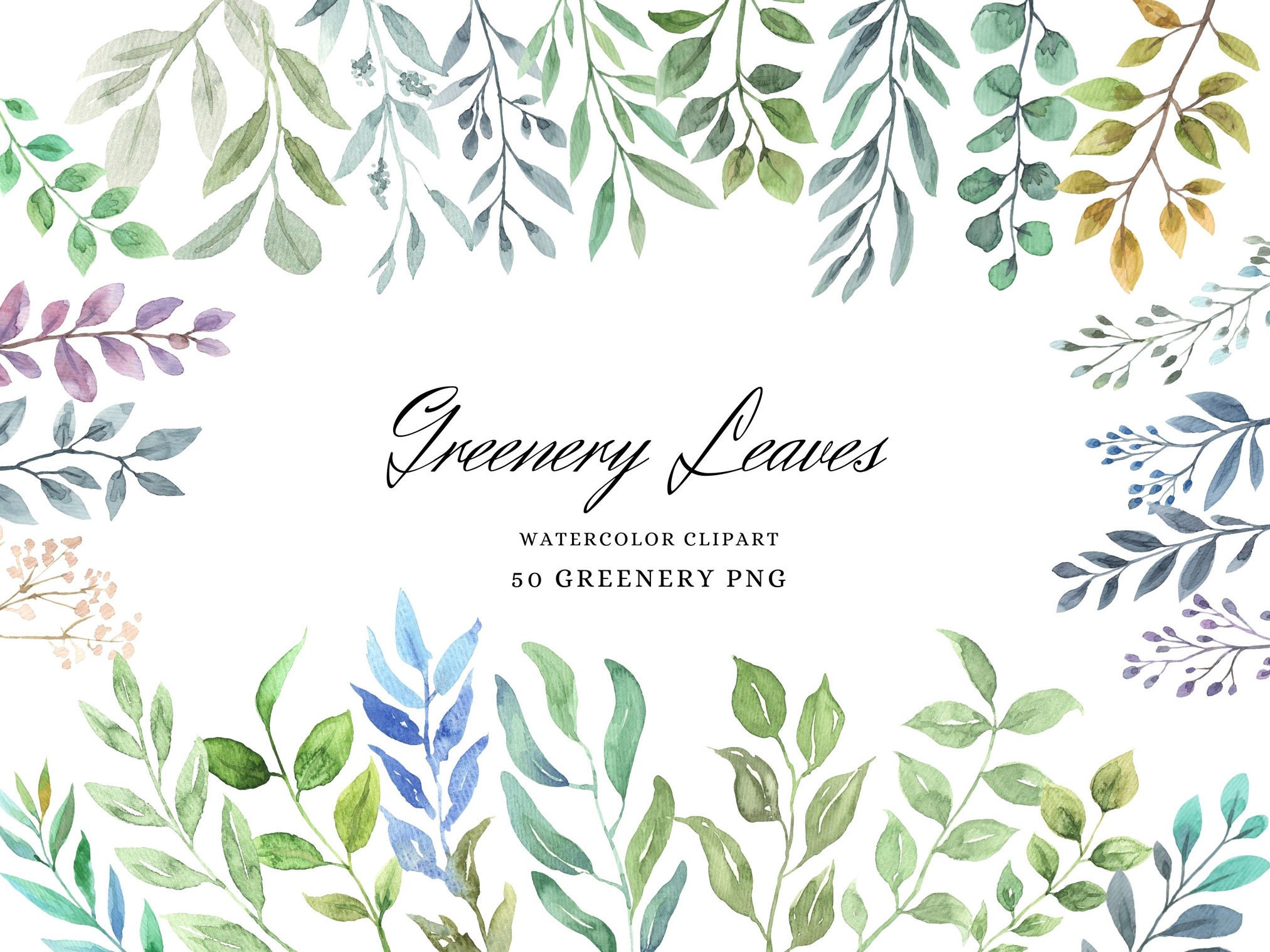 Greenery Watercolor Clipart Green Leaves Watercolor Summer - Etsy