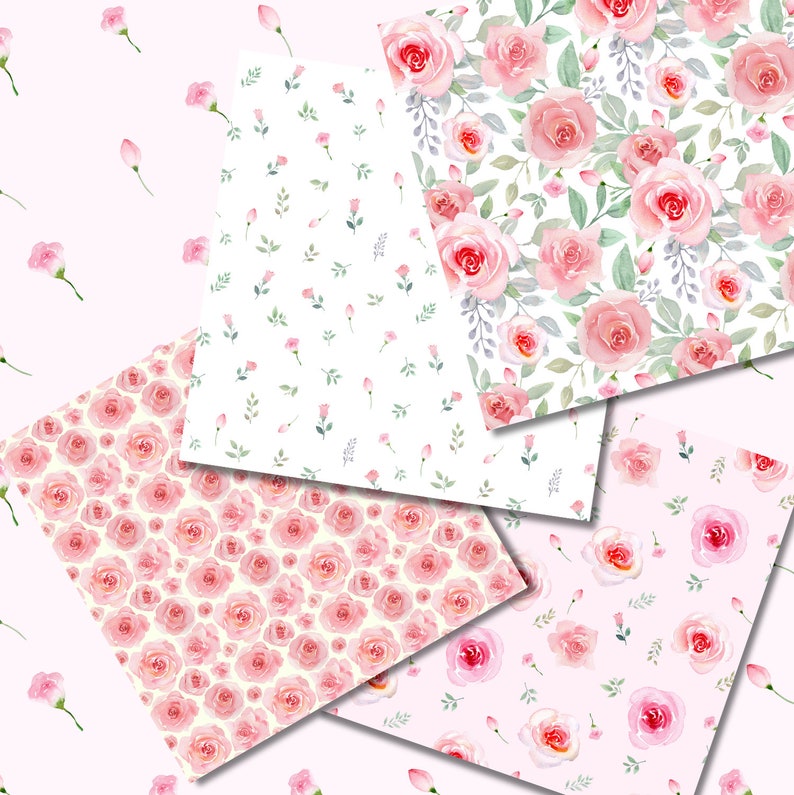 Watercolor Pink Rose Seamless Pattern, Digital Paper, Printable Digital ...