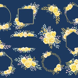 Watercolor Yellow Rose Clipart Gold Frames Gold and Silver | Etsy