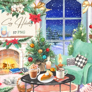 Watercolor Christmas Clipart, Cozy Winter Holiday Home, Christmas ...