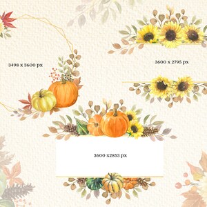 Watercolor Fall Clipart, Boho Sunflowers Bouquet Frames, Pumkins ...