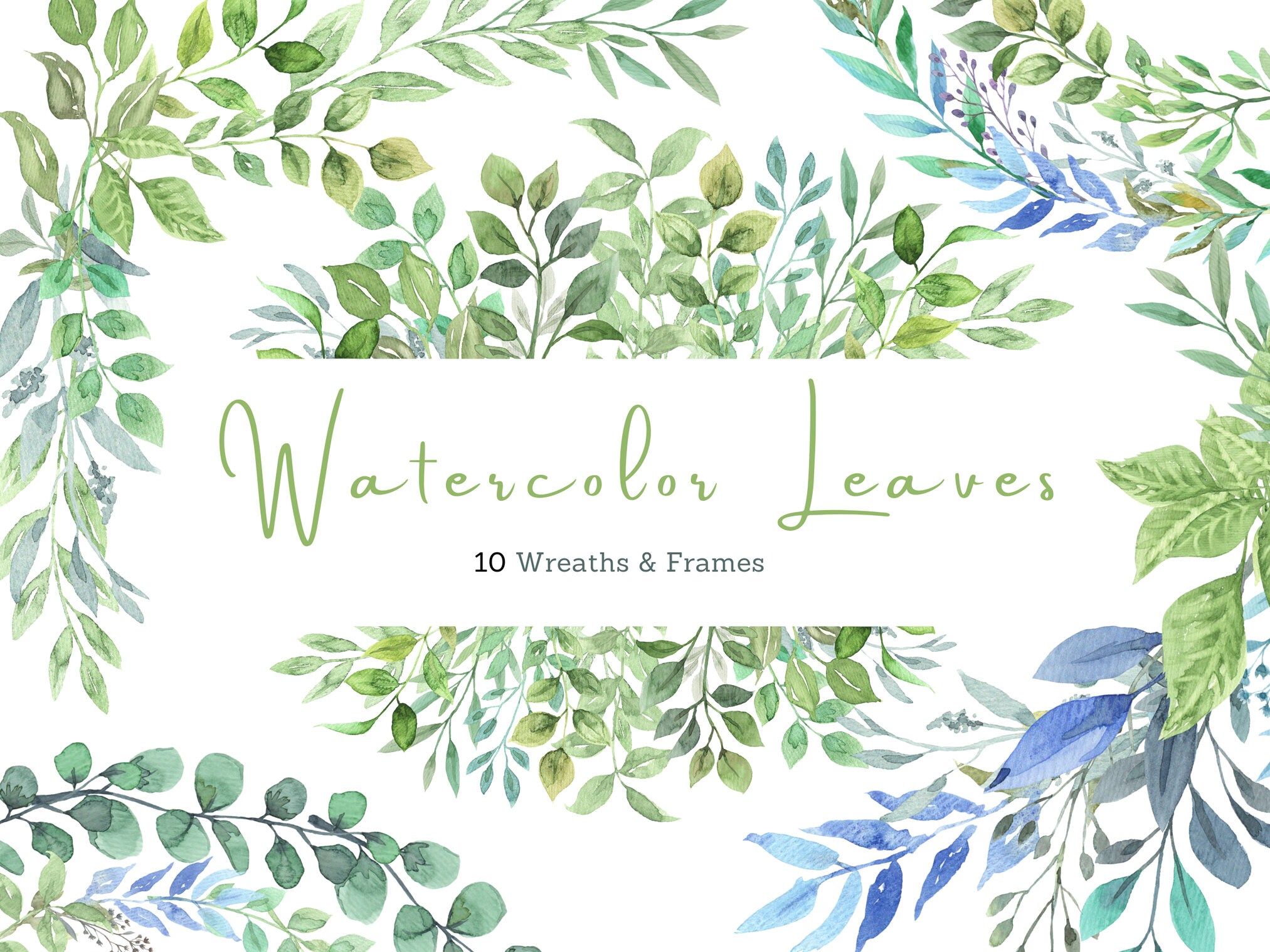 Watercolor Leaves Clipart Greenery Botanical Foliage PNG - Etsy