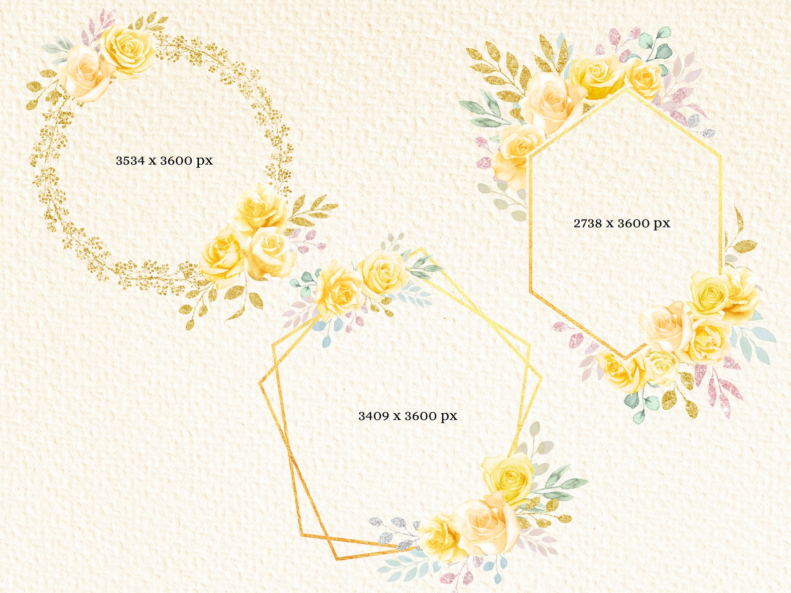 Watercolor Yellow Rose Clipart Gold Frames Gold and Silver - Etsy